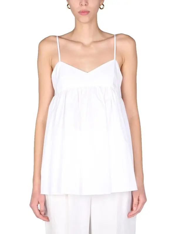 Aspesi Mini Poplin Top With Spaghetti Straps - White