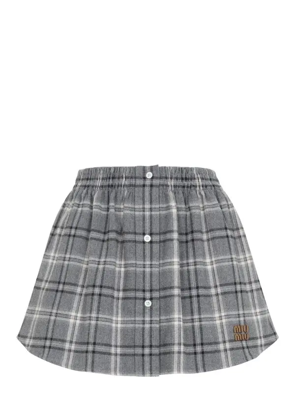Miu Miu Checked A-line Skirt - Grey