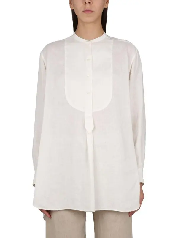 Aspesi Tunic Shirt With Mandarin Collar - Ivory