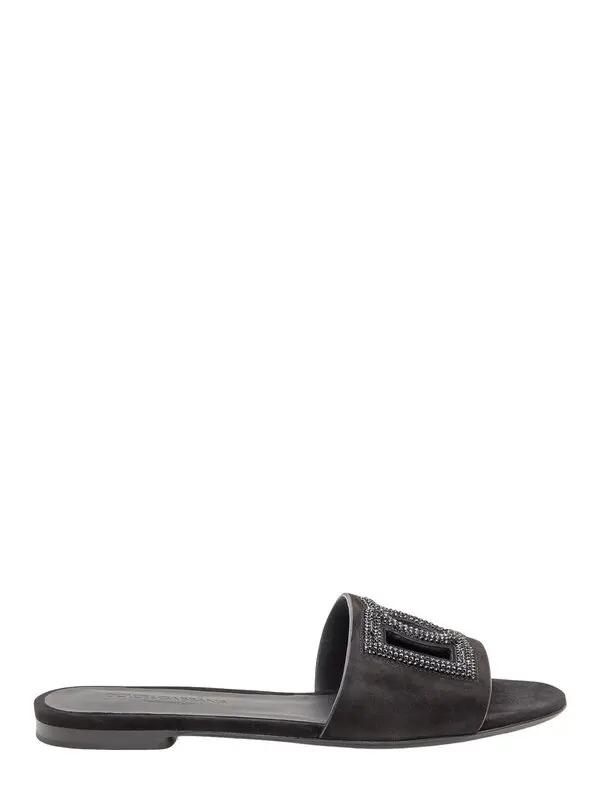 Dolce & Gabbana Embellished Cashmere Capra Slides - Nero