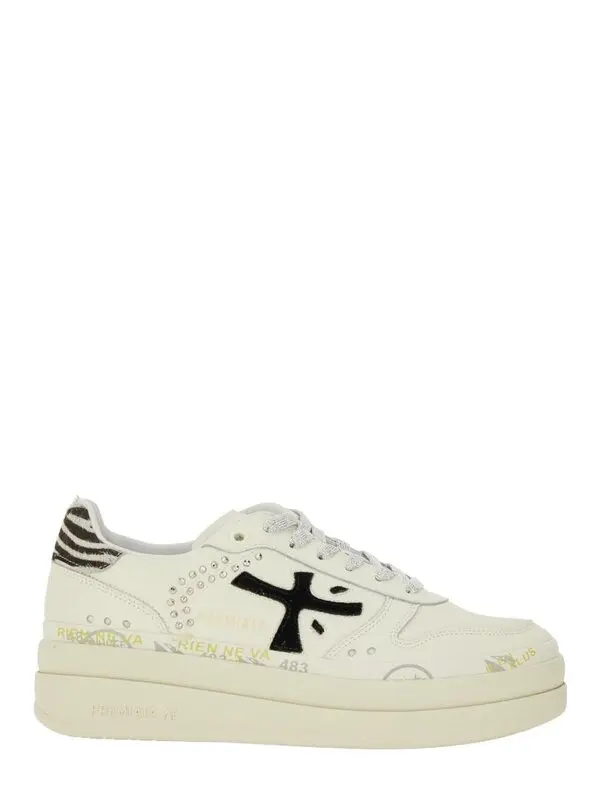 Premiata Micol 7752 Leather Sneakers With Zebra Detail - White