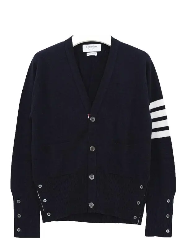 Thom Browne Navy Wool Cardigan With Signature Stripes - 415