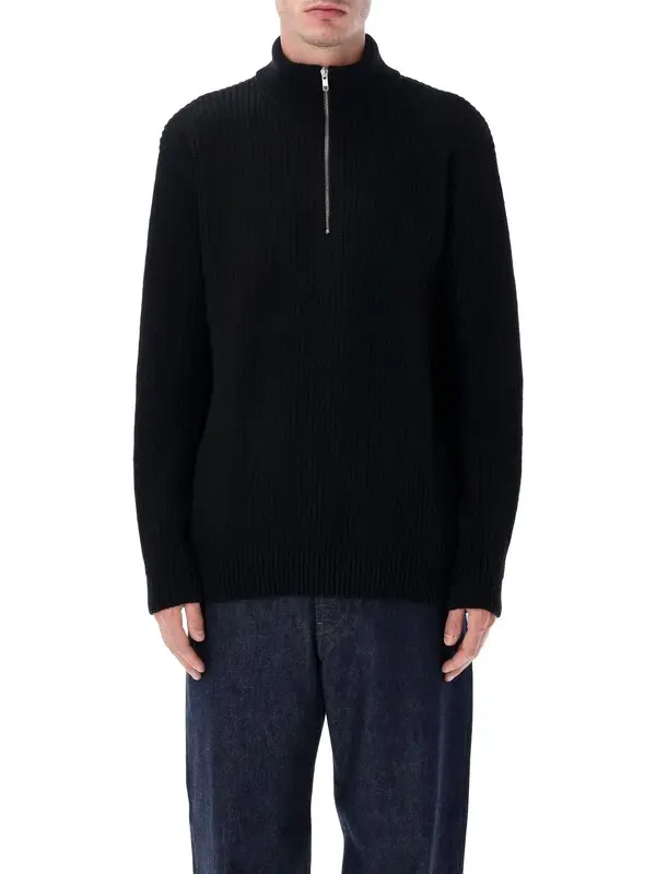 Colorful Standard Oversized Recycled Merino Wool Quarter Zip Sweater - Deep Black