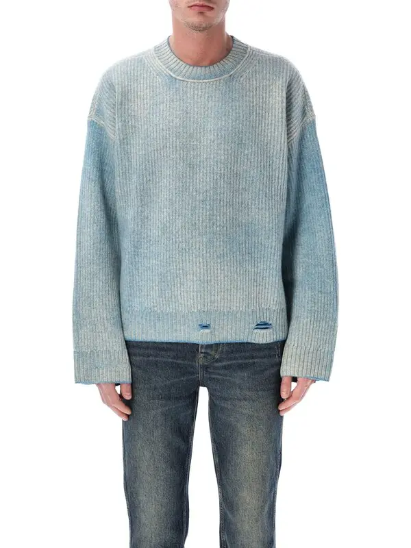 REPRESENT Distressed Ribbed Crewneck Sweater - Cloud