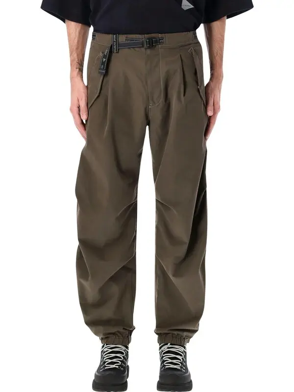 AND WANDER High Count Cloth Pants With Belted Waist And Contrast Stitching - Khaki