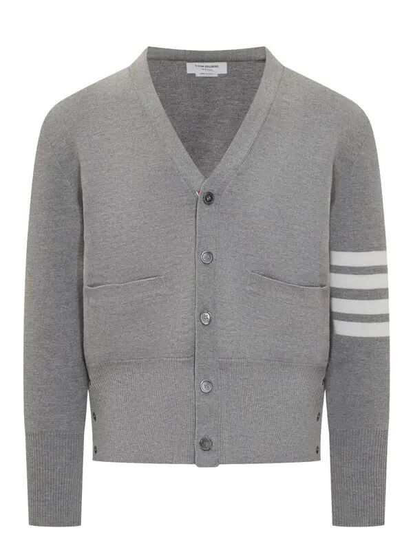 Thom Browne V-neck Cardigan With Signature Stripes - Lt Grey