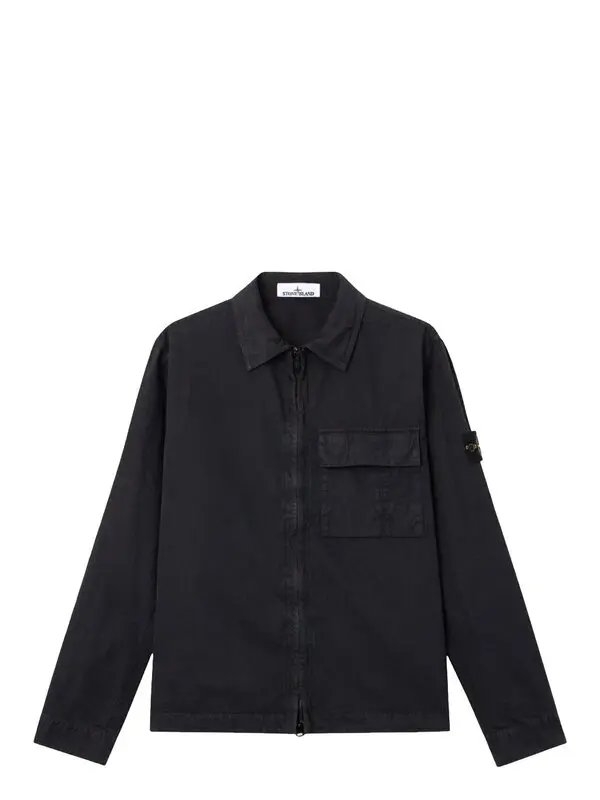 Stone Island Cotton Zip Front Overshirt - Black