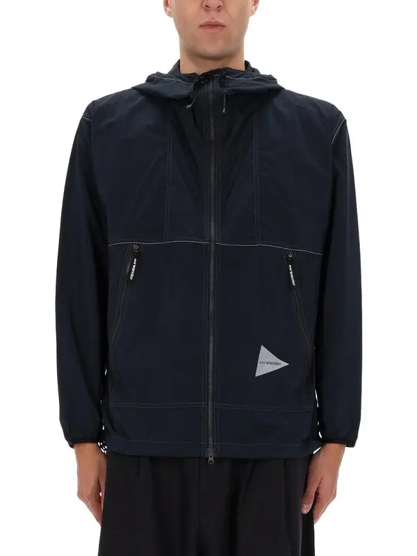AND WANDER Zip-up Hooded Jacket - Blue