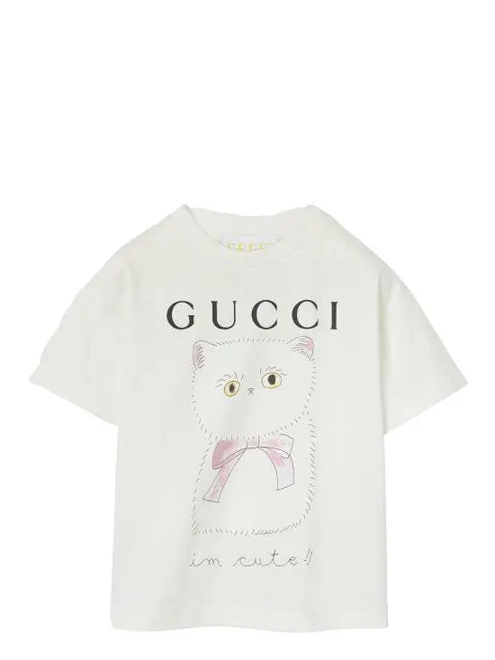 Gucci Mini Cotton T-shirt With Cat Graphic - White
