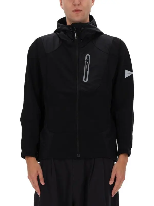 AND WANDER Hooded Zip Jacket - Black