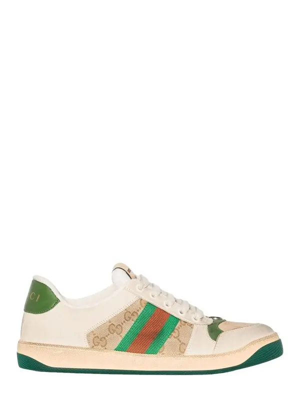 Gucci Vintage Distressed Leather Sneakers - Beige