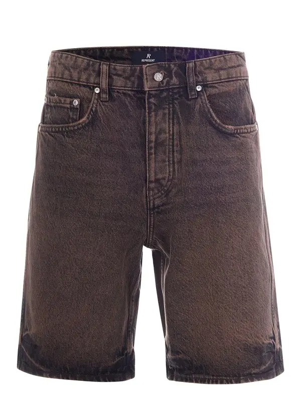 REPRESENT Distressed Denim Shorts - Bark