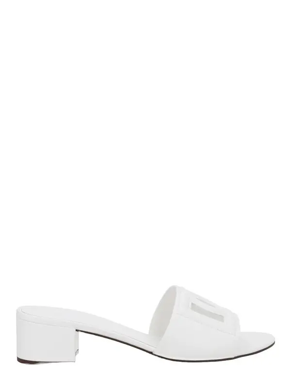 Dolce & Gabbana Leather Block Heel Slide Sandals - White