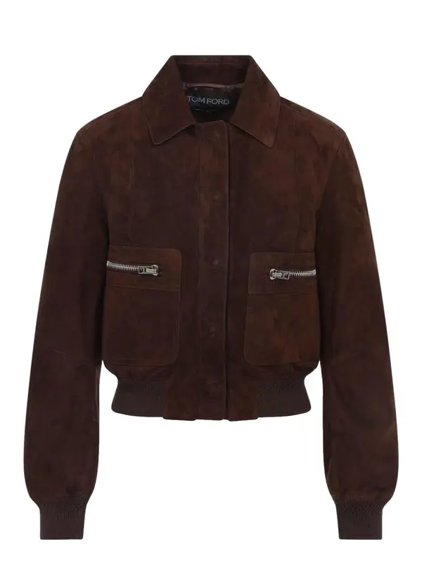 TOM FORD Suede Lambskin Bomber Jacket - Brown