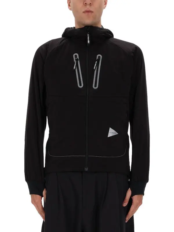 AND WANDER Hooded Zip-up Nylon Jacket - Black