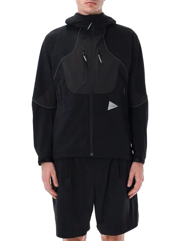 AND WANDER Hooded Zip-up Jacket - Black