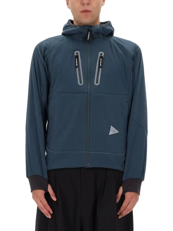 AND WANDER Hooded Zip-up Nylon Jacket - Blue