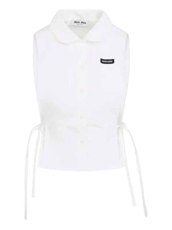 Miu Miu Sleeveless Shirt With Tie Detail - White