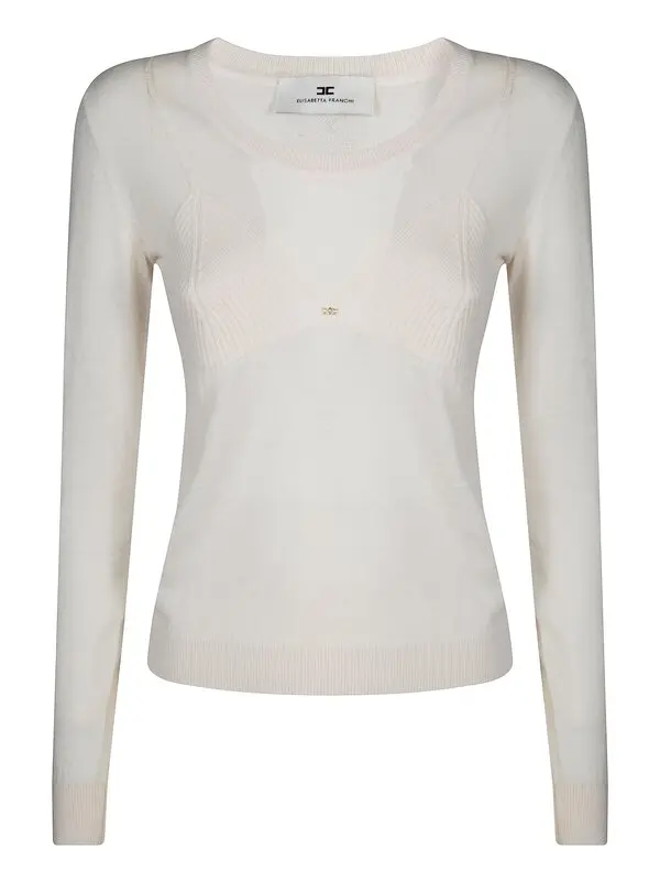 Elisabetta Franchi Ribbed Knit Long Sleeve Top - Bianco