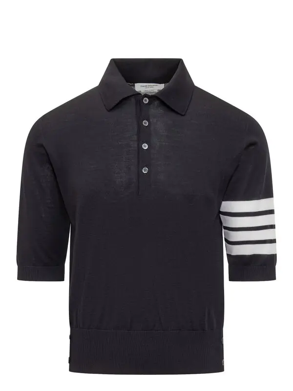 Thom Browne Classic Wool Polo With Striped Sleeves - Navy