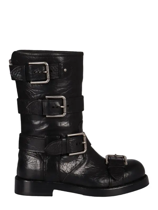 Dolce & Gabbana Ankle Boots With All-over Buckles In Leather - Black