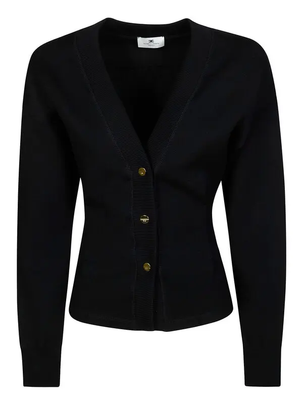 Elisabetta Franchi Knit Cardigan With Printed Logo - Nero