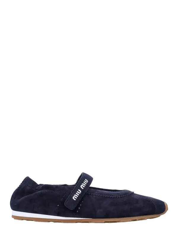 Miu Miu Suede Ballet Flats With Logo Strap - Blue