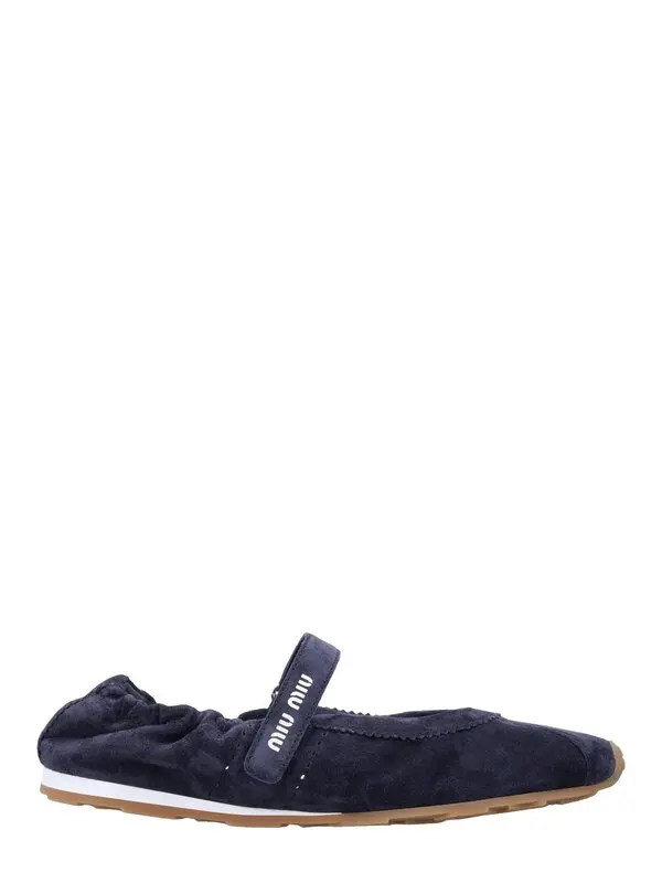 Miu Miu Suede Ballet Flats With Logo Strap - Blue