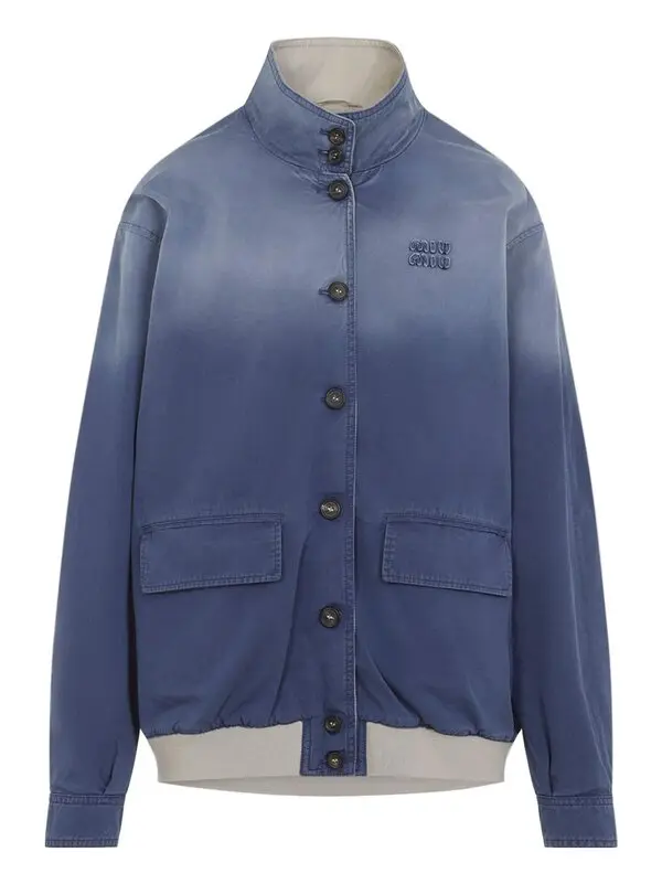 Miu Miu Cotton Blouson Jacket With Mini Fit - Blue