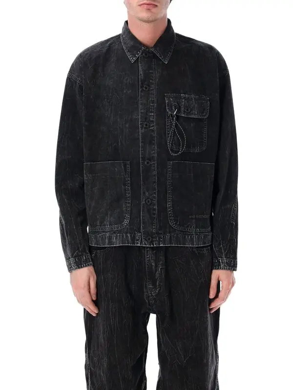 AND WANDER Textured Cotton Shirt Jacket With Carabiner Detail - Black
