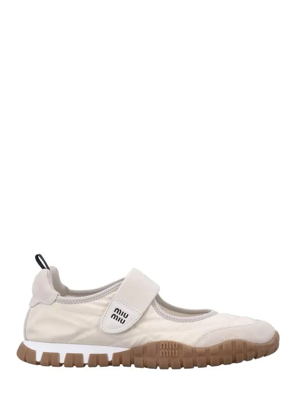 Miu Miu Technical Fabric And Suede Ballerinas With Hook-and-loop Closure - White