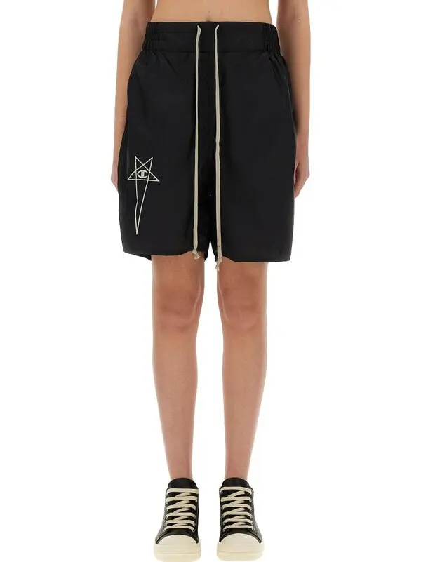 CHAMPION X RICK OWENS Rick Owens X Champion Loose Fit Embroidered Recycled Nylon Shorts - Black