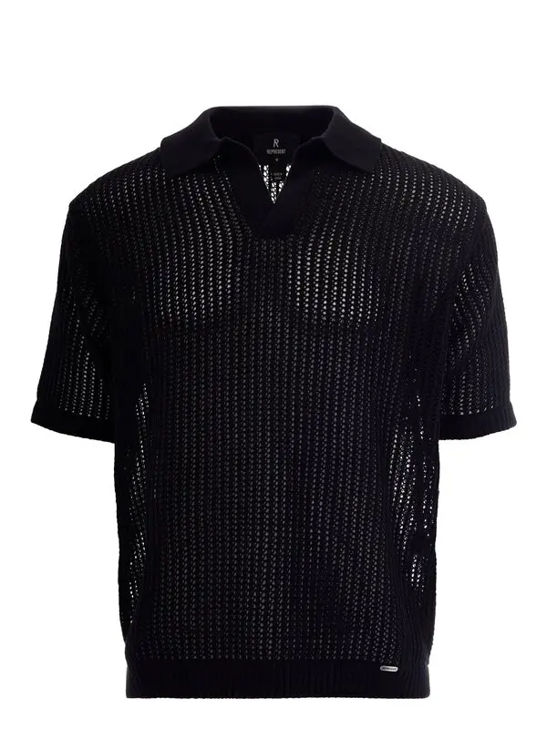 REPRESENT Open-knit Short-sleeve Polo Shirt - Jet Black