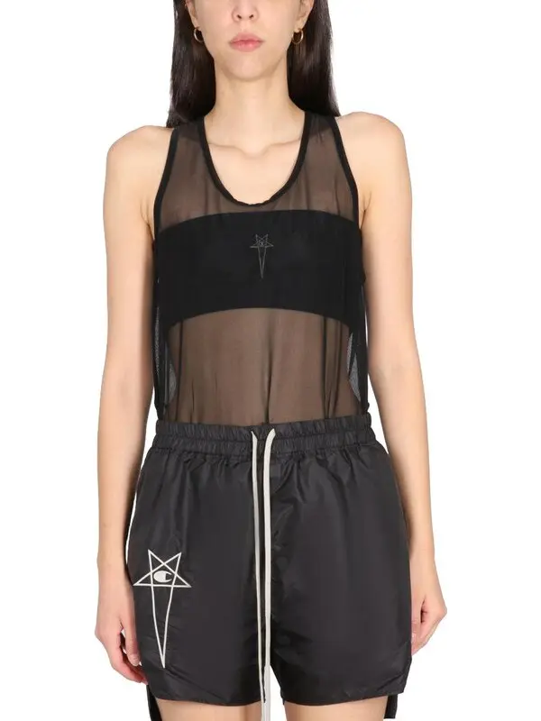 CHAMPION X RICK OWENS Recycled-mesh Bodysuit With Embroidered Logo - Black