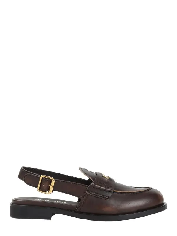 Miu Miu Embossed Leather Slingback Loafers - Brown