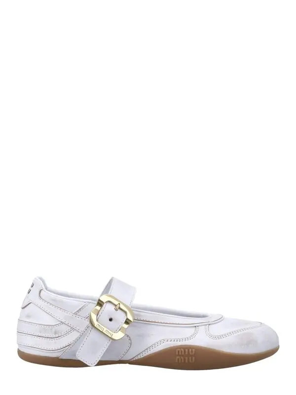 Miu Miu Ballerina Flats With Gold-tone Buckle Detail - White