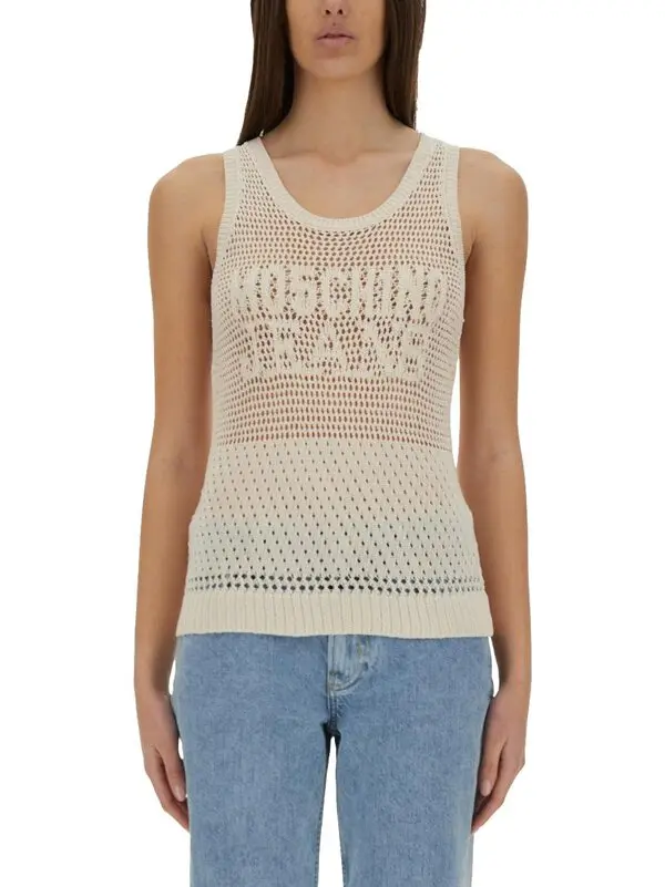 Moschino Slim Fit Mesh Logo Top - Ivory
