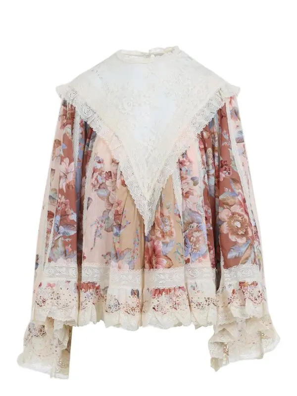 Zimmermann Awaken" Lace Trim Blouse In Spliced Print - Multicolour