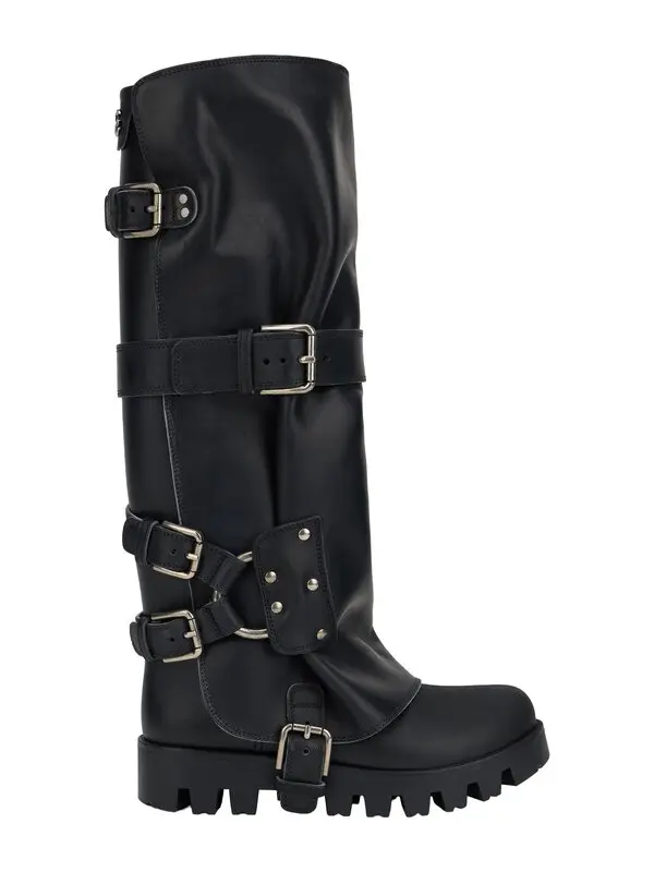 Dolce & Gabbana Knee-high Rubber And Calfskin Boots With Buckle Detailing - Black