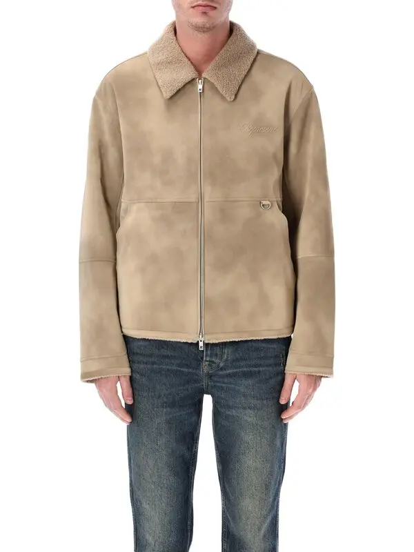 REPRESENT Faux Suede Sherpa Collar Zip Jacket - Cafe