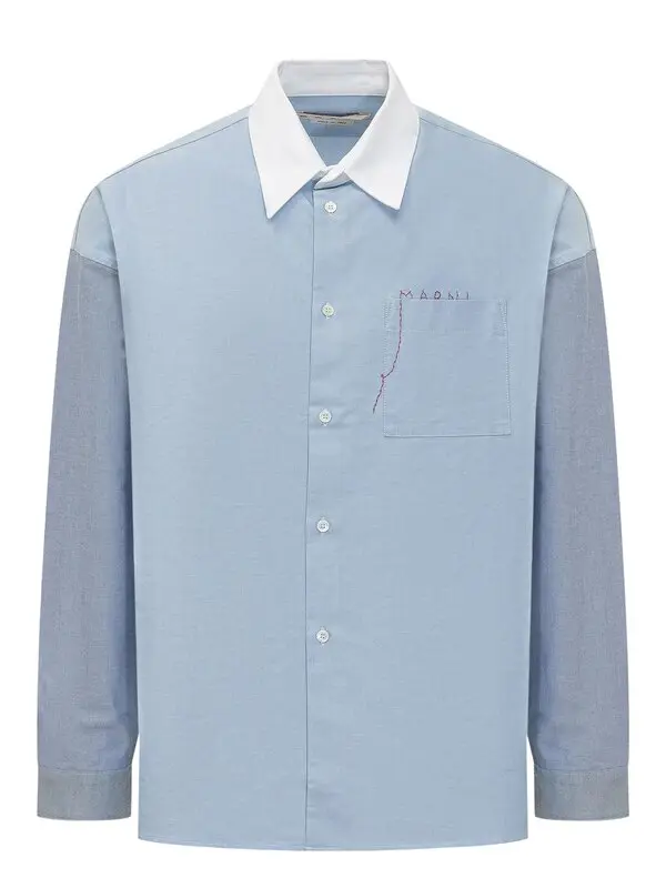 Marni Cotton Shirt With Applied Pocket - Sapphire
