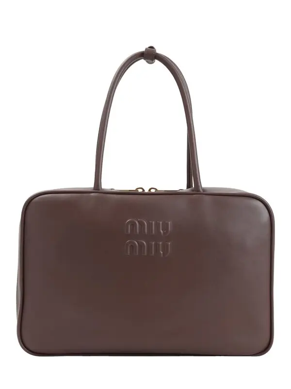 Miu Miu Embossed Logo Leather Shoulder Bag - Brown