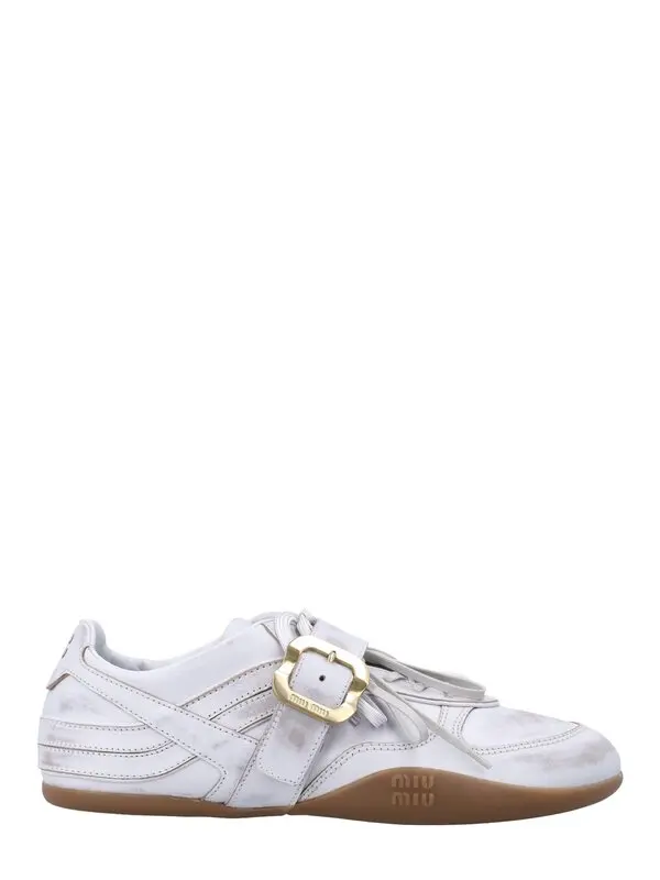 Miu Miu Buckled Vintage Leather Sneakers - White
