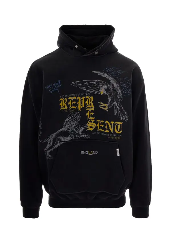 REPRESENT Graphic Cotton Hoodie - Washed Black