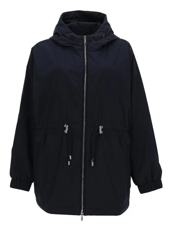 MOORER Hooded Zip-up Parka With Drawstring Waist - Blue