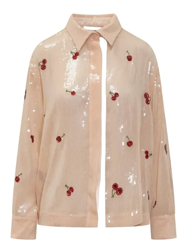 DES_PHEMMES Cherry Embellished Sequin Shirt - Nude