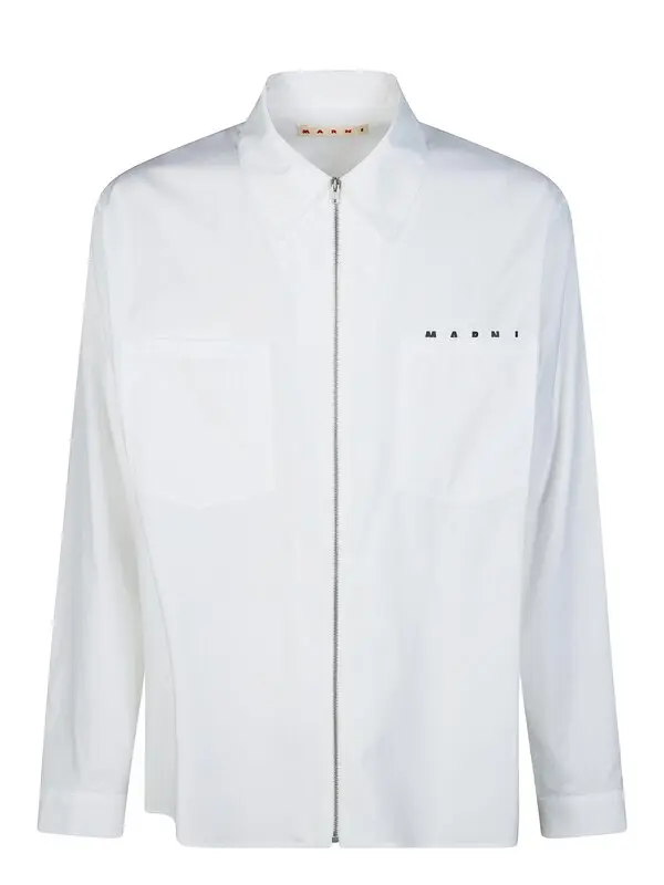 Marni Logo-print Zip-up Cotton Shirt - Bianco