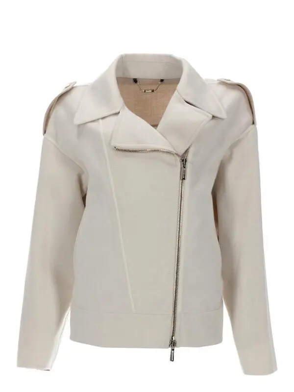 MOORER Asymmetrical Zip Short Jacket - White
