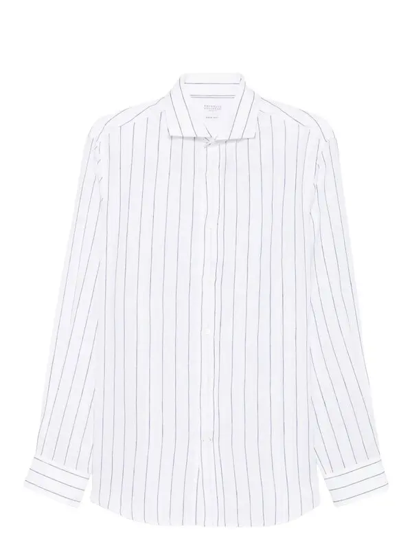 Brunello Cucinelli Striped Short Sleeve Mini Shirt - Biancodnm