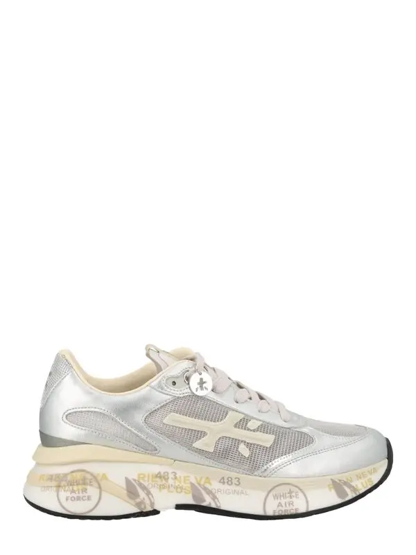 Premiata Metallic Low-top Sneakers With Mesh Accents - Grey